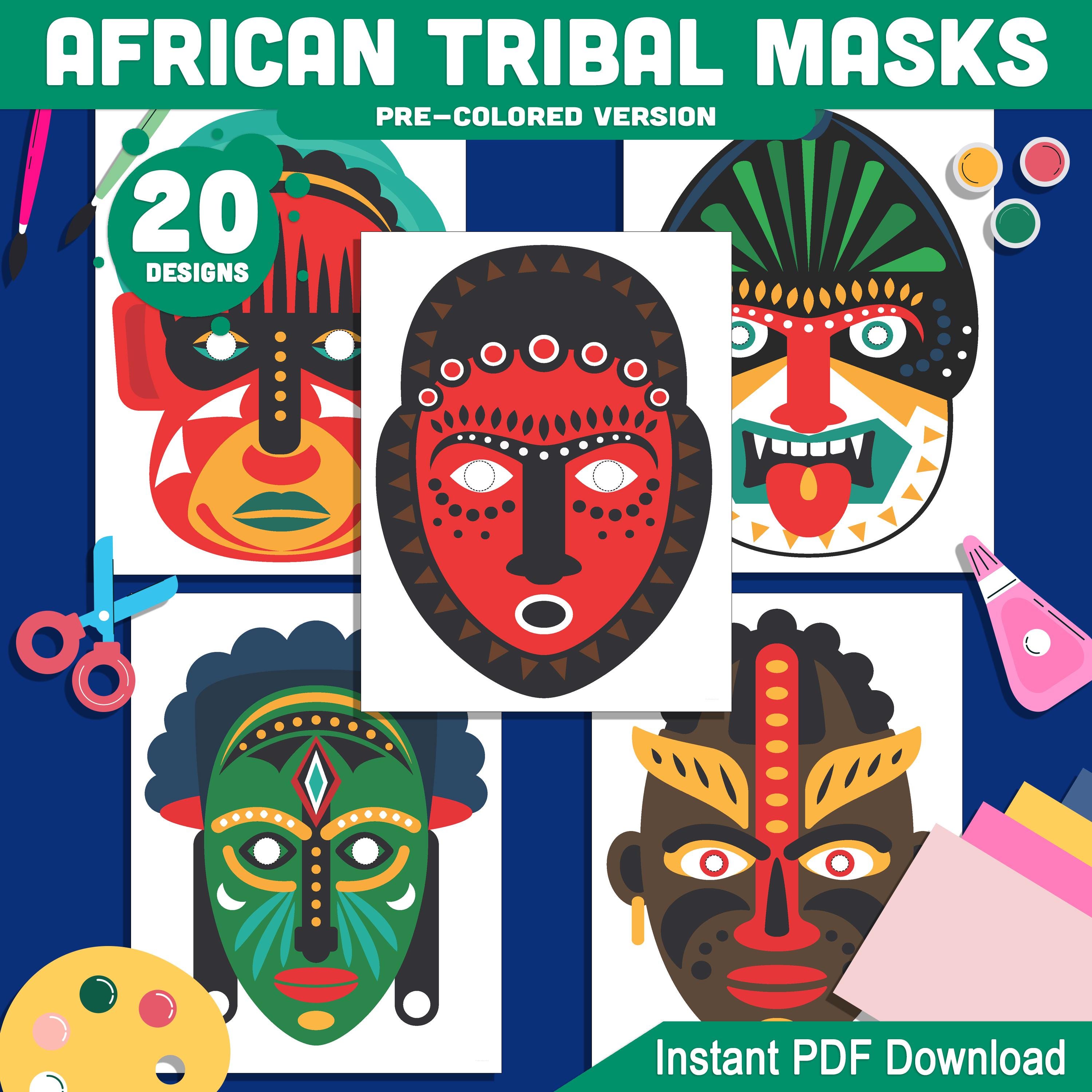 African Tribal Masks Printable: 20-page DIY Craft With 10 Designs to ...