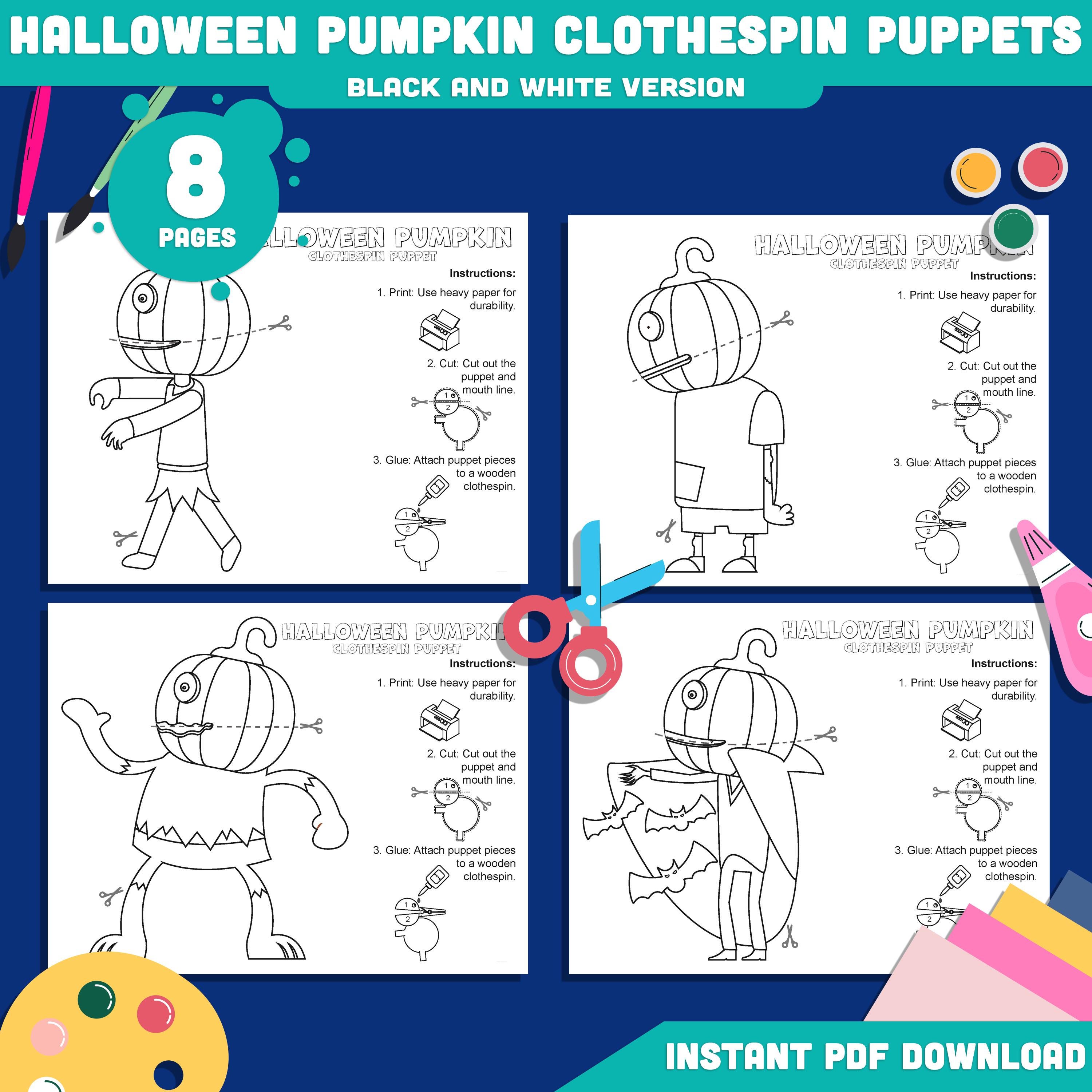 Halloween Pumpkin Clothespin Puppets for Kids: 8-page Printable Craft ...
