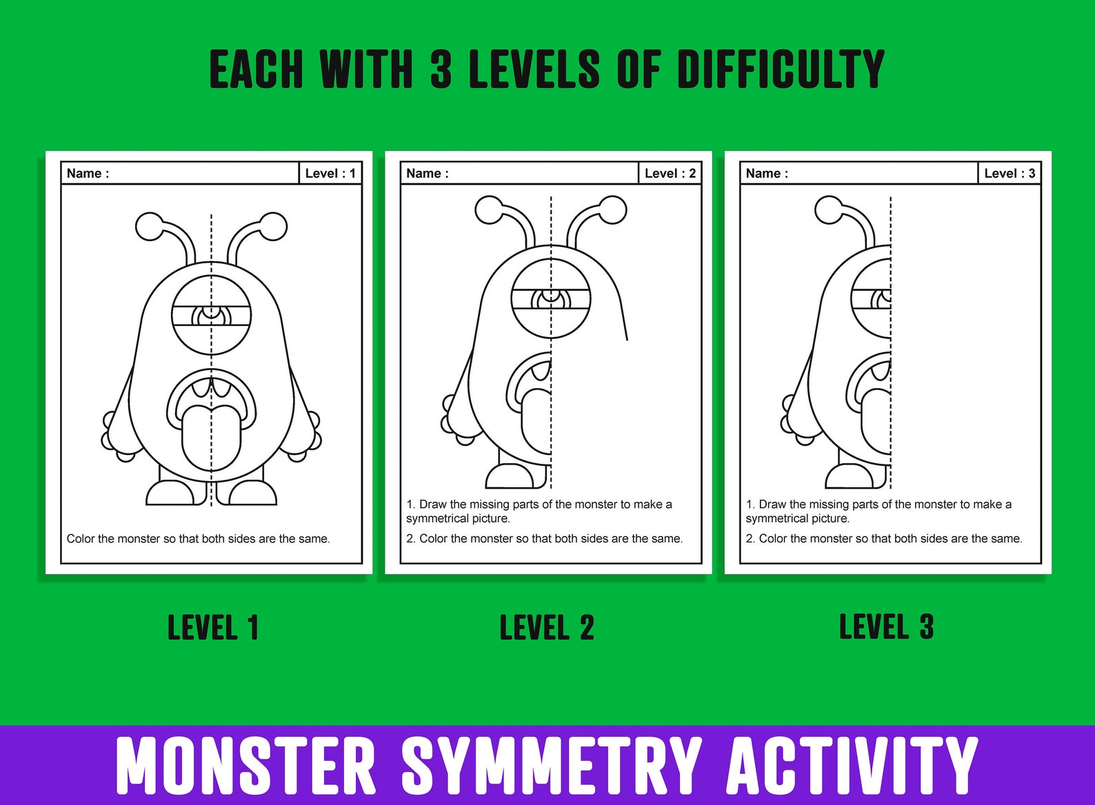 Monsters Symmetry Activities, Monster Theme Lines of Symmetry Activity ...