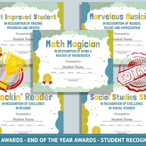 26 Editable Classroom Certificates - End of the Year Awards - Student ...