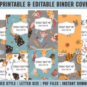 Mermaids & Sea Animals Binder Covers, 10 Printable/editable Binder ...