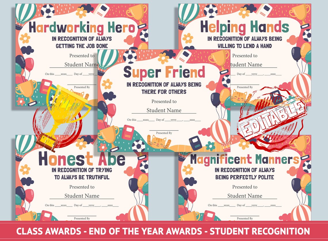 Editable Classroom Superlative Awards End of the Year - Etsy