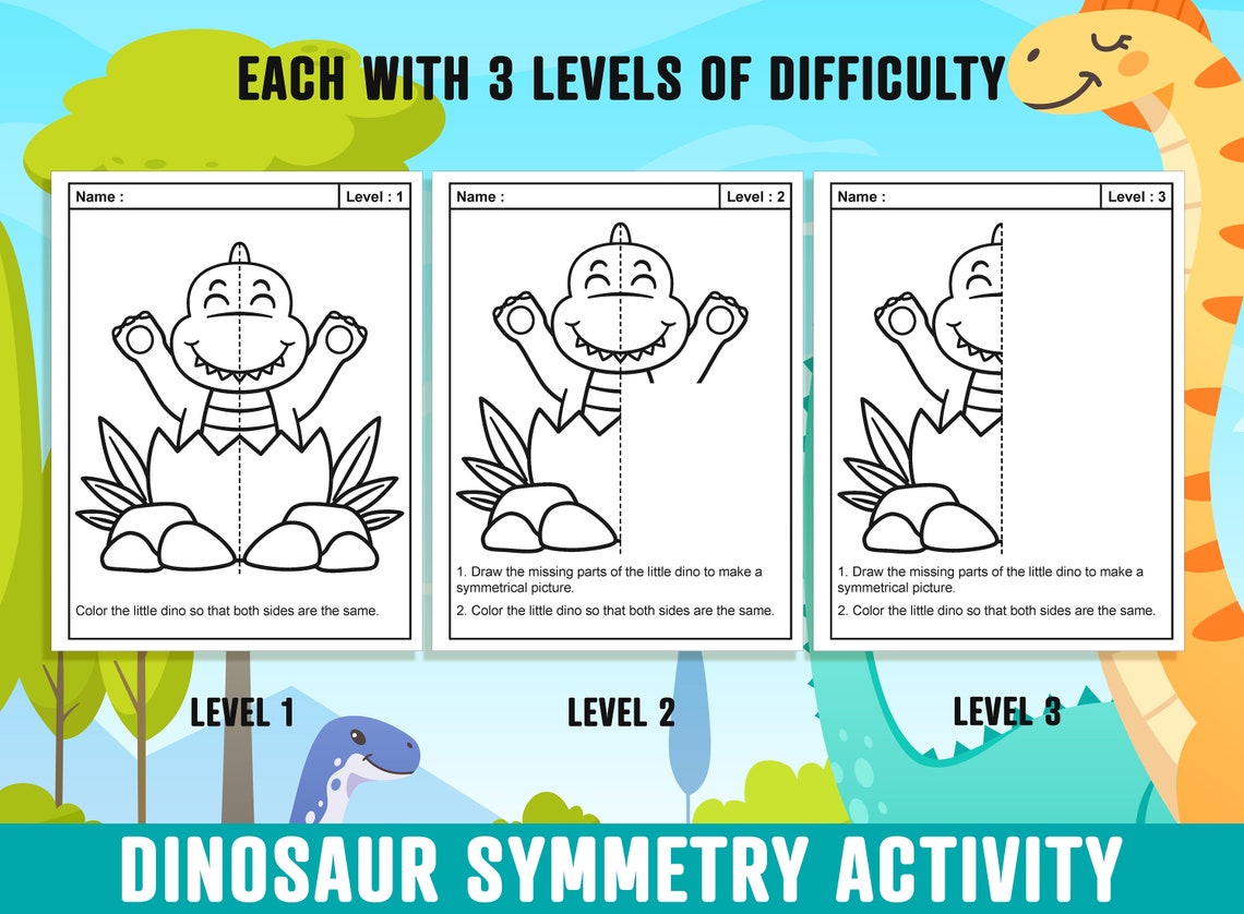 Dinosaur Symmetry Worksheet, Dinosaur Theme Lines of Symmetry Activity ...