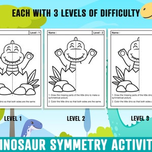 Dinosaur Symmetry Worksheet, Dinosaur Theme Lines of Symmetry Activity ...