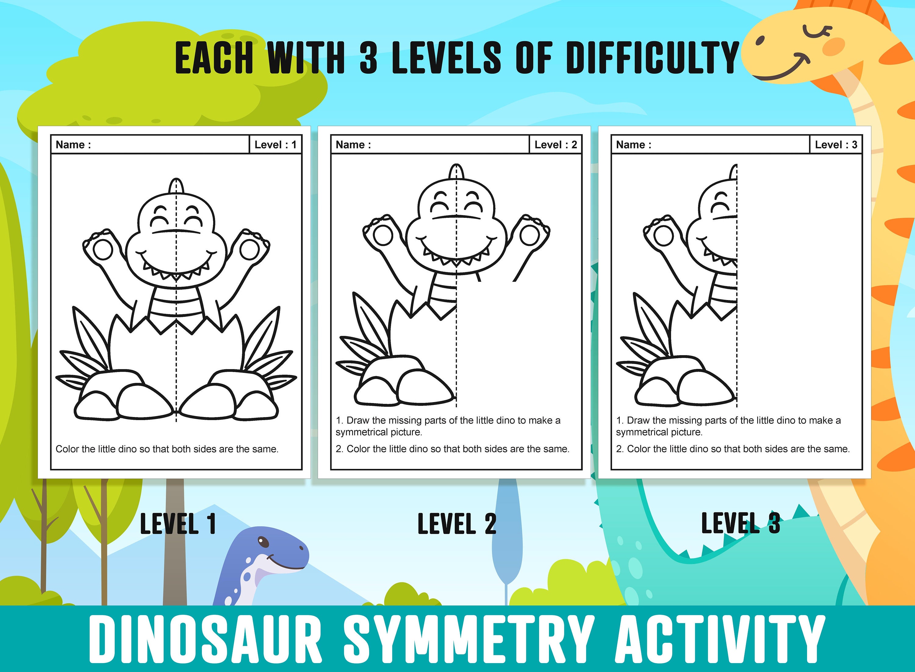 Dinosaur Symmetry Worksheet, Dinosaur Theme Lines of Symmetry Activity ...