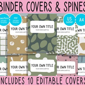 10 Editable Organic Theme Binder Covers, Includes 1", 1.5", 2" Spines ...