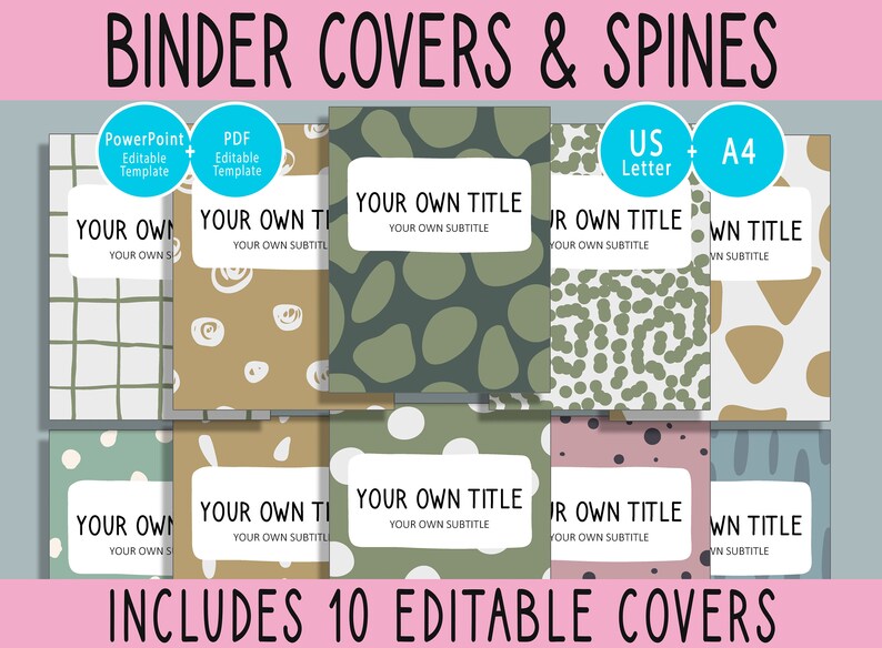 10 Editable Organic Theme Binder Covers, Includes 1, 1.5, 2 Spines ...