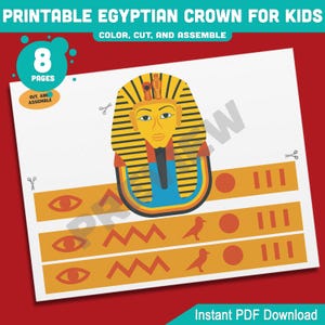 Printable Egyptian Crown for Kids, Pharaoh Cleopatra Sphinx Anubis ...