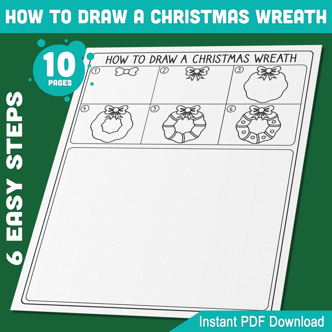 How to Draw a Christmas Wreath for Kids: 5-page Step-by-step Tutorial ...