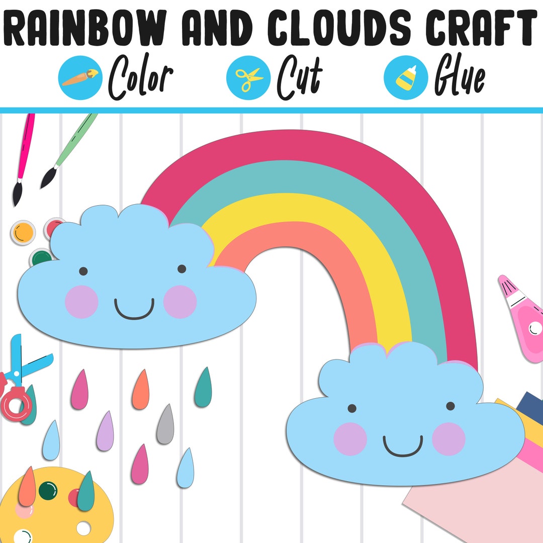 Rainbow and Clouds Craft for Kids: Color, Cut, and Glue, a Fun Activity ...