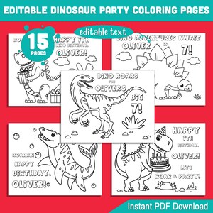 Editable Dinosaur Party Coloring Pages: 15 Fun Printable Sheets for a ...