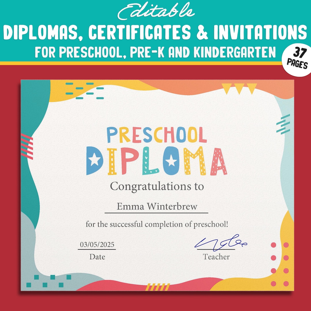 Diploma Certificate for Preschool and Elementary School Kids, 37 ...