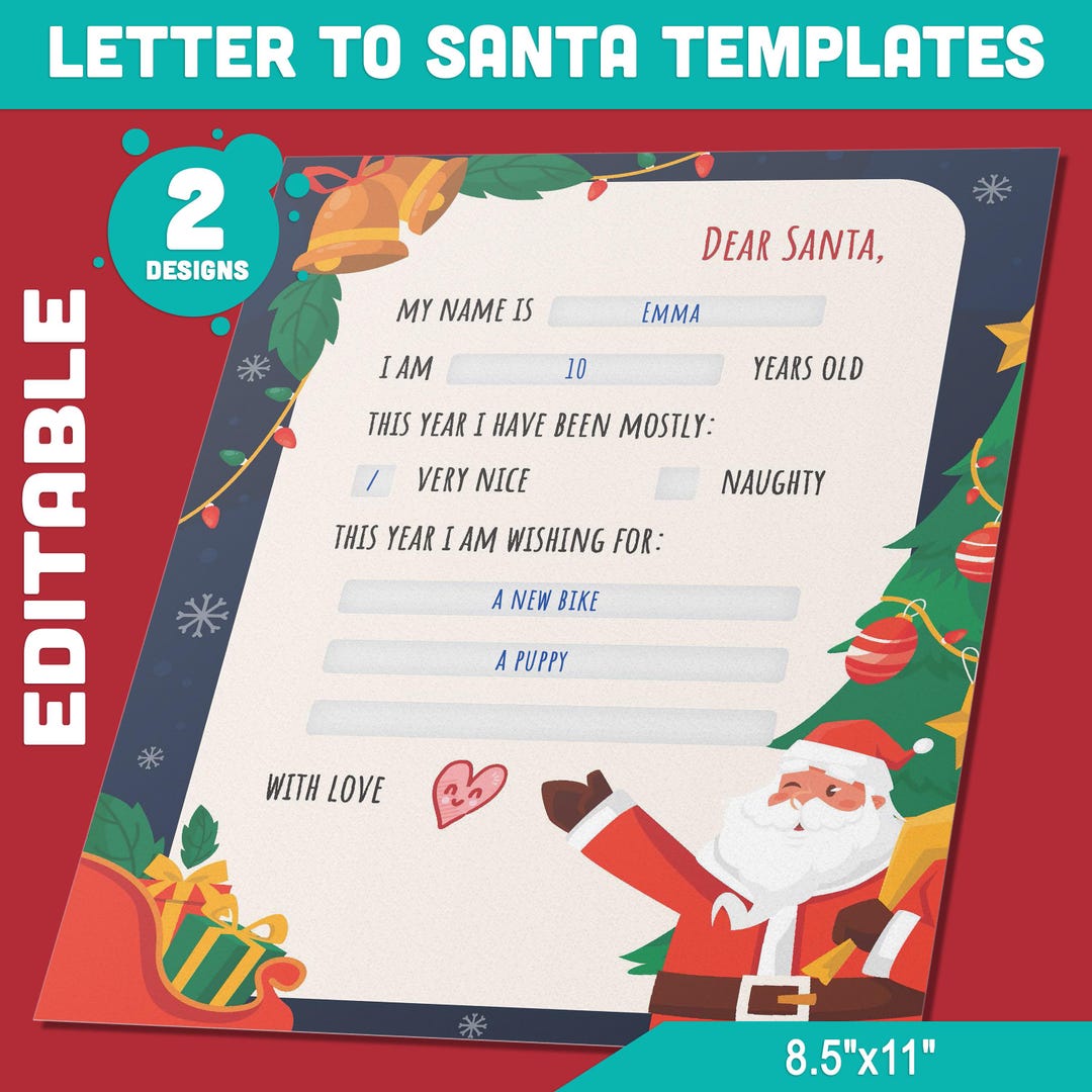 Wishful Wonder: Fillable & Blank Christmas Letter to Santa for Festive ...