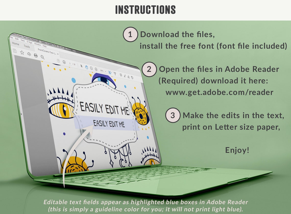 Eye Binder Cover Printable Editable, 10 Covers+spines, Binder Insert ...