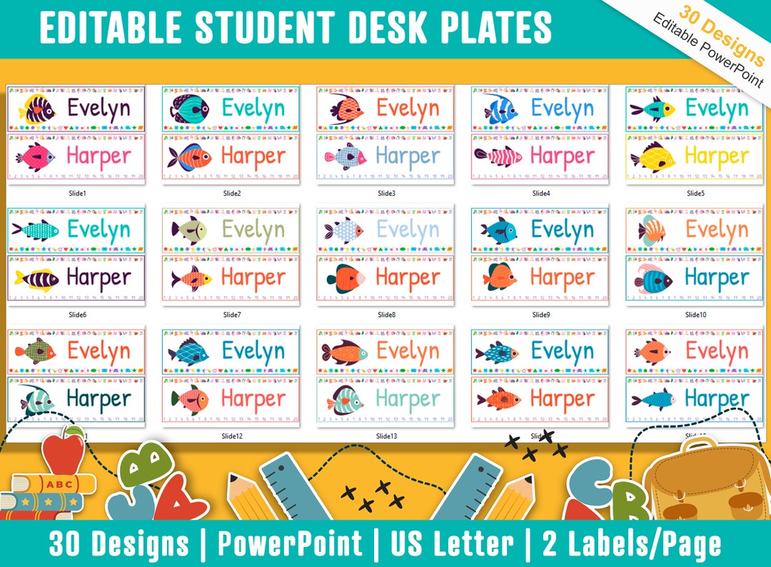 Tropical Fish Student Desk Plates: 30 Editable Designs With Powerpoint ...