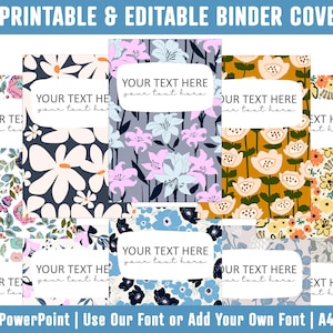Powerpoint Binder Covers, 10 Printable/editable Flower Botanical Covers ...