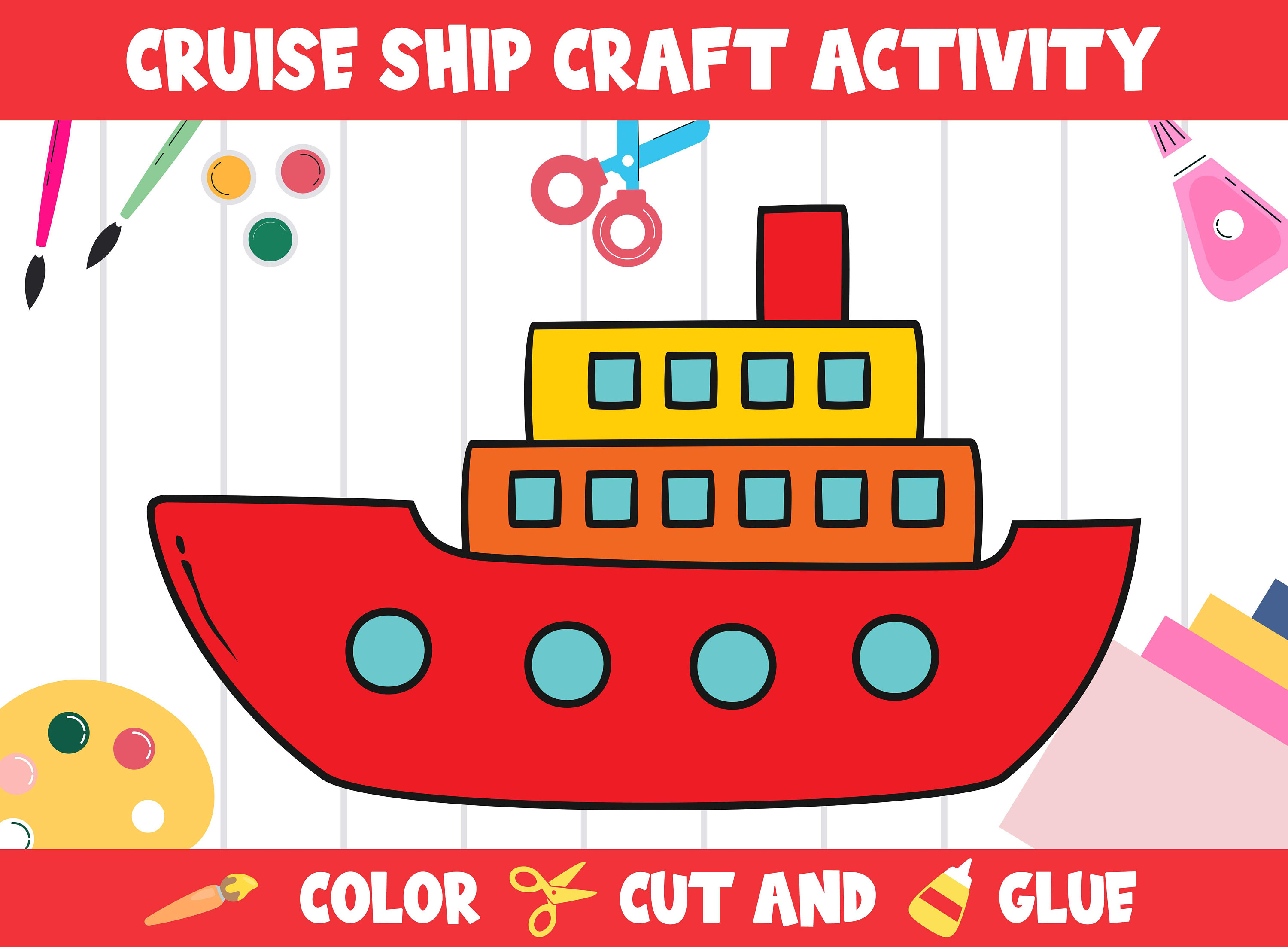 Cruise Ship Craft Activity - Color, Cut, and Glue for Prek to 2nd Grade ...