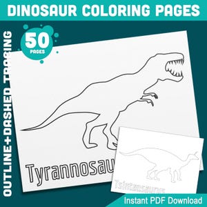 Dinosaur Coloring Pages: 25 Printable Dinosaur Outlines and 25 Dashed ...