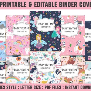 Binder Cover and Spine, 10 Printable/editable Covers Spines Binder ...