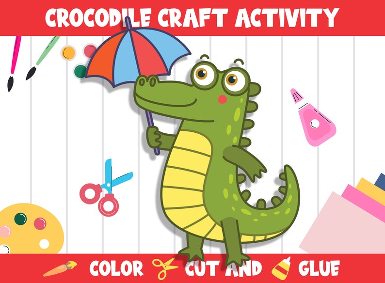 Cute Crocodile Craft Activity Color, Cut, and Glue for Prek to 2nd ...