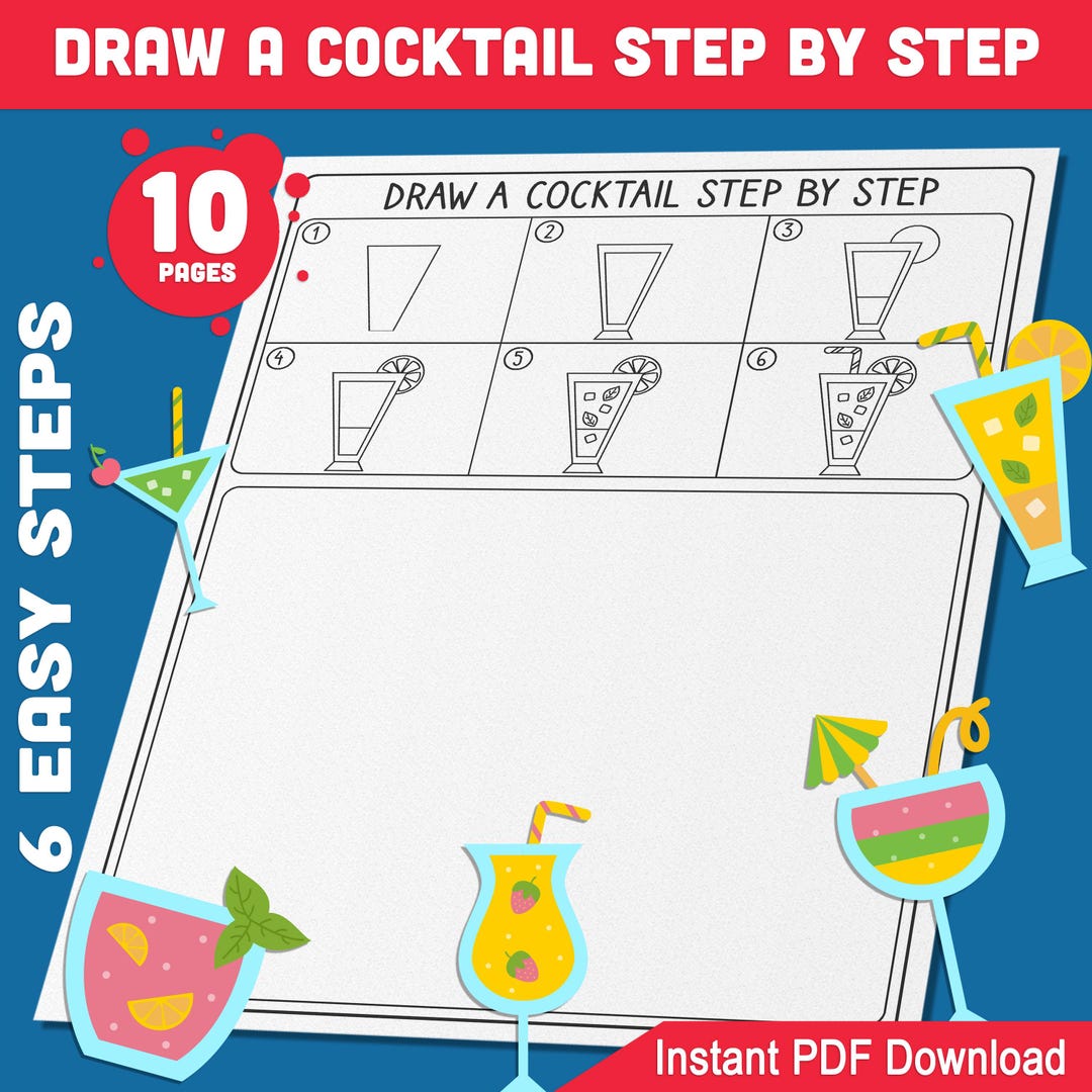Learn to Draw a Tropical Summer Cocktail for Kids: 6 Easy Steps + 5 ...