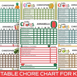 Chore Chart for Kids Fruit, Printable/editable Chore Chart for Kids ...
