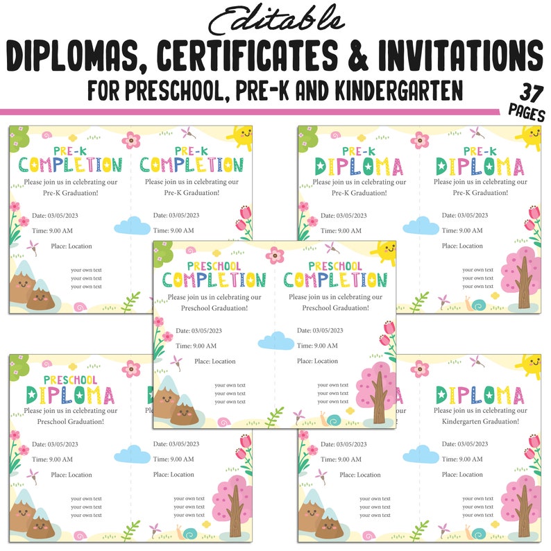 37 Editable Pre-k Certificates, Lovely Nature Themed, Kindergarten ...