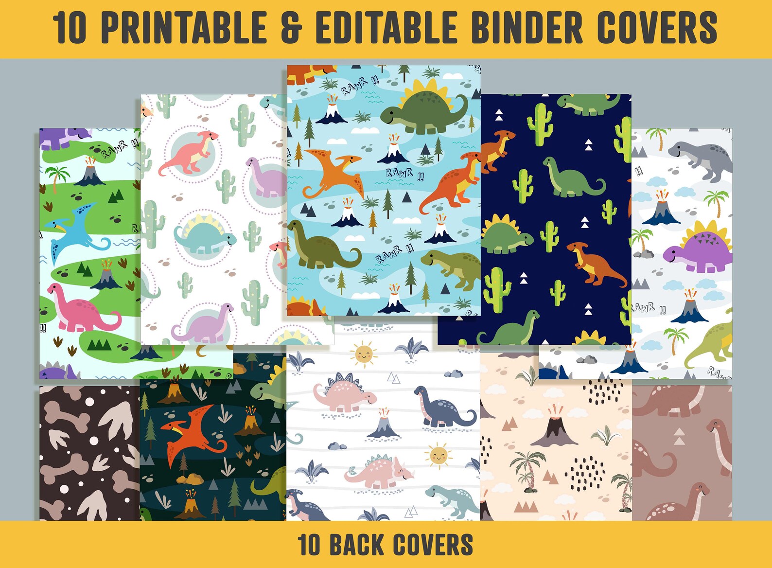 Cute Dinosaur Family Binder Cover 10 Printable & Editable - Etsy