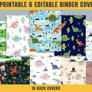 Cute Dinosaur Family Binder Cover, 10 Printable & Editable Binder ...