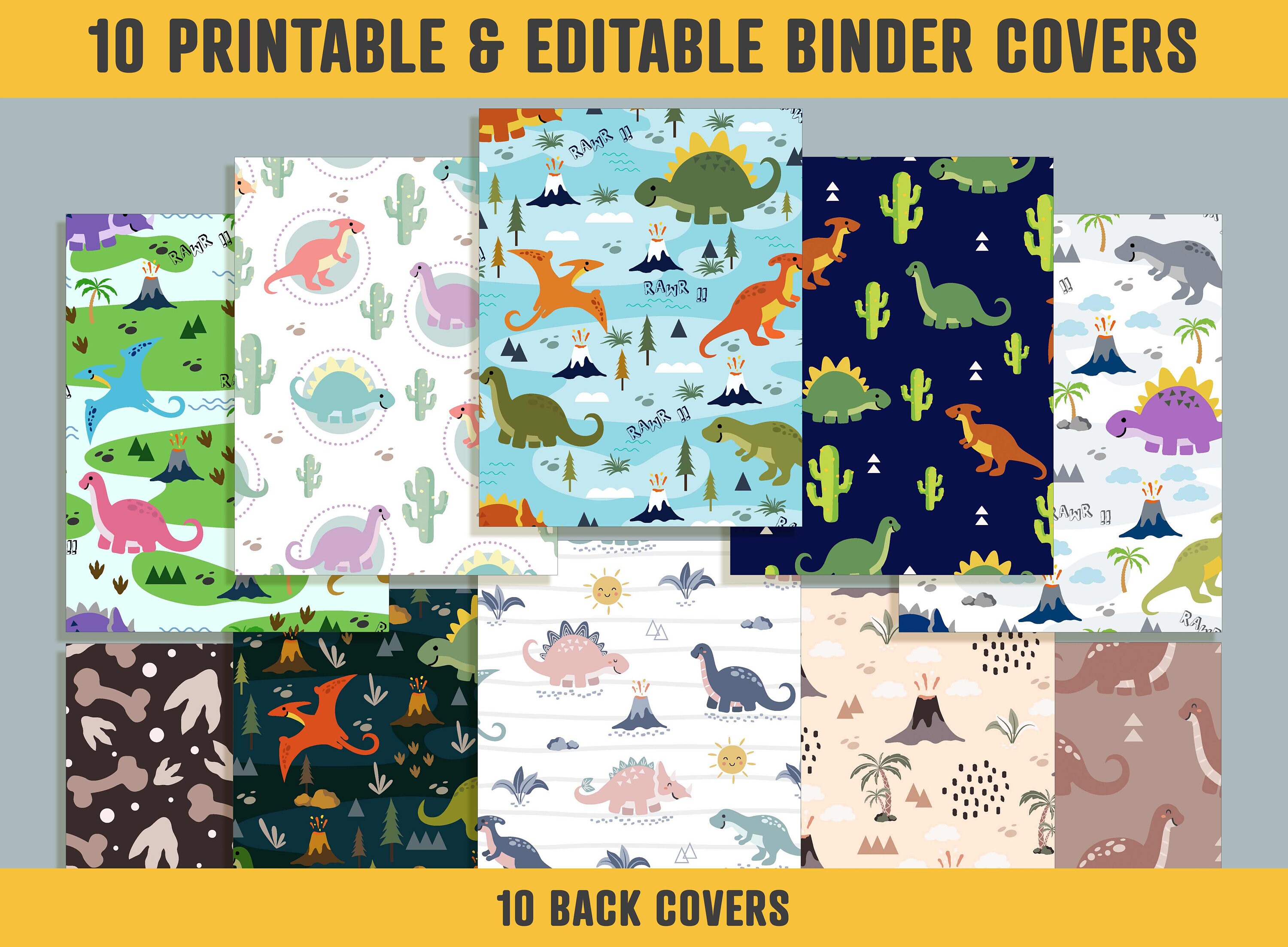 Cute Dinosaur Family Binder Cover 10 Printable & Editable - Etsy