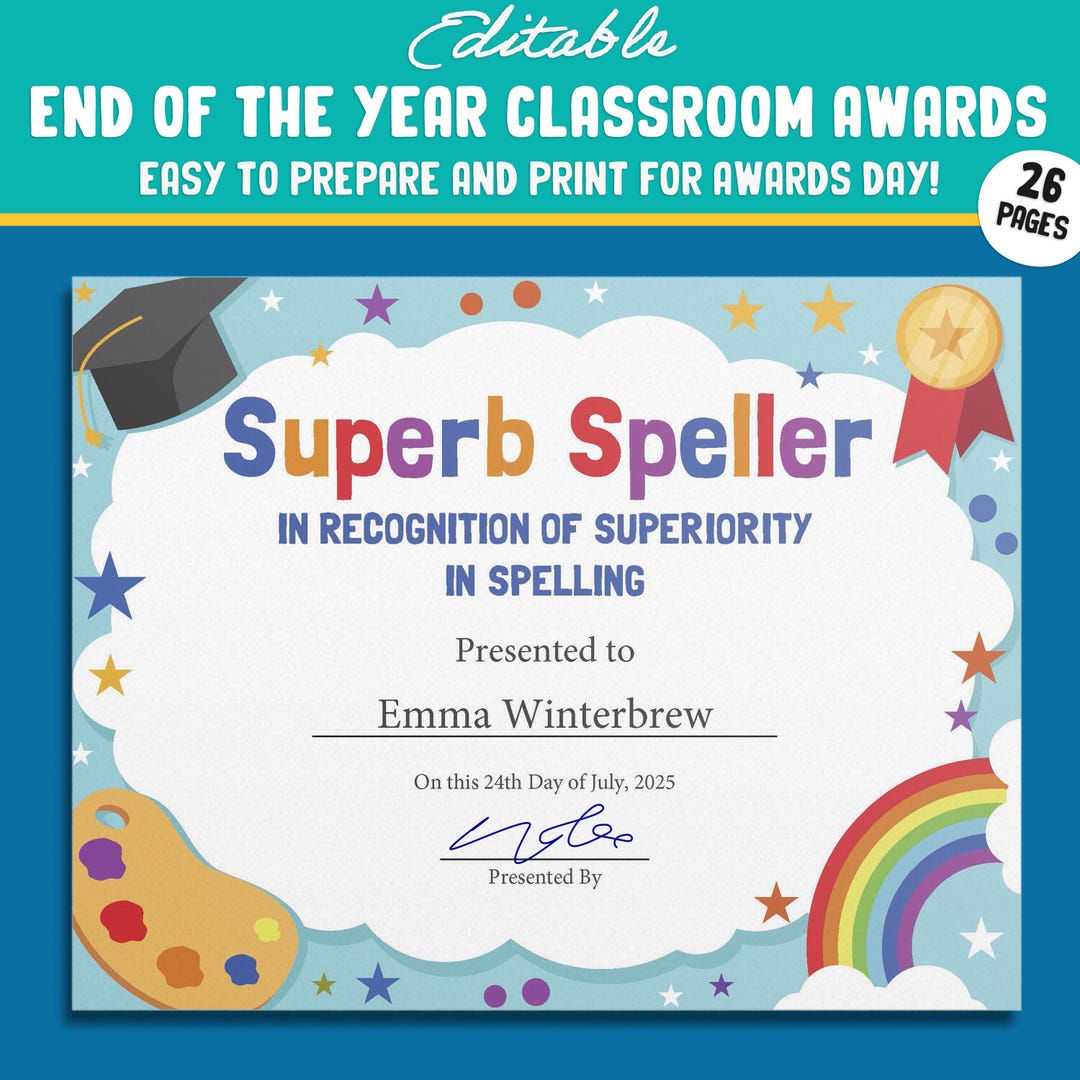 Editable Student Awards, End of the Year Classroom Awards - Student ...