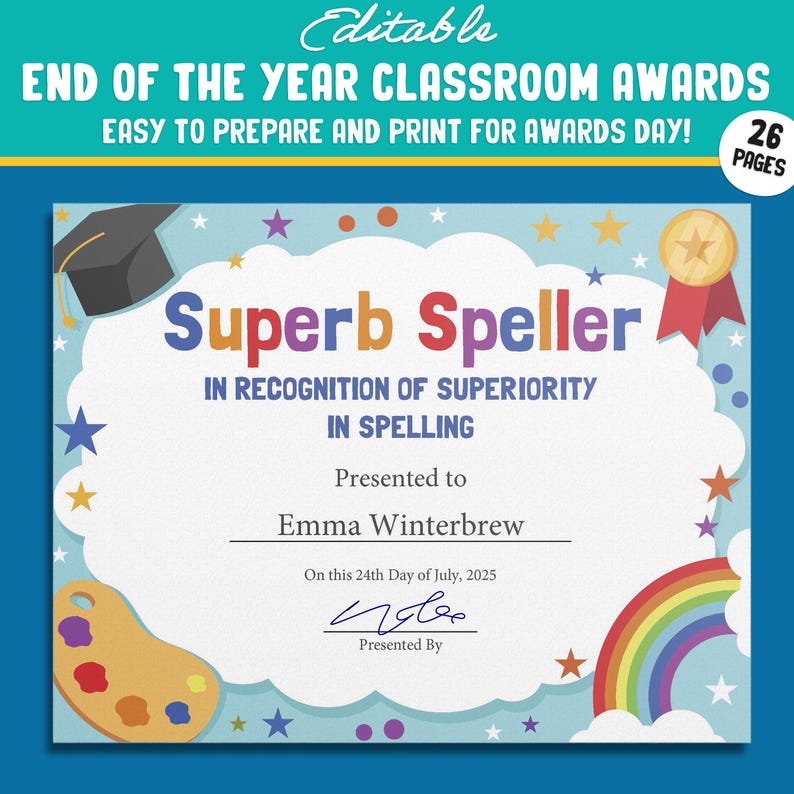 Editable Student Awards, End of the Year Classroom Awards - Student ...