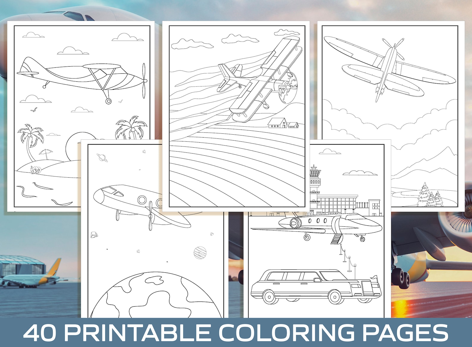 Airplane Coloring Pages 40 Printable Airplane Coloring Pages | Etsy