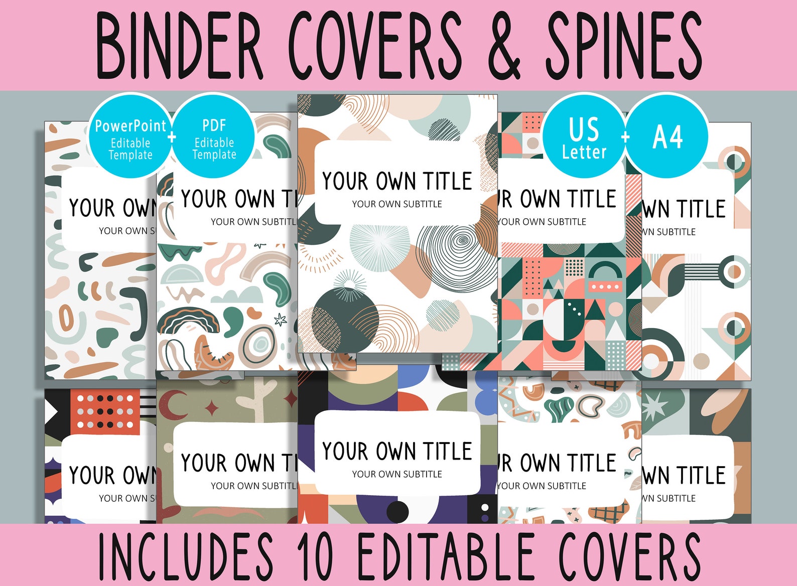 10 Editable Muted Color Palette Binder Covers, Includes 1, 1.5, 2spines ...