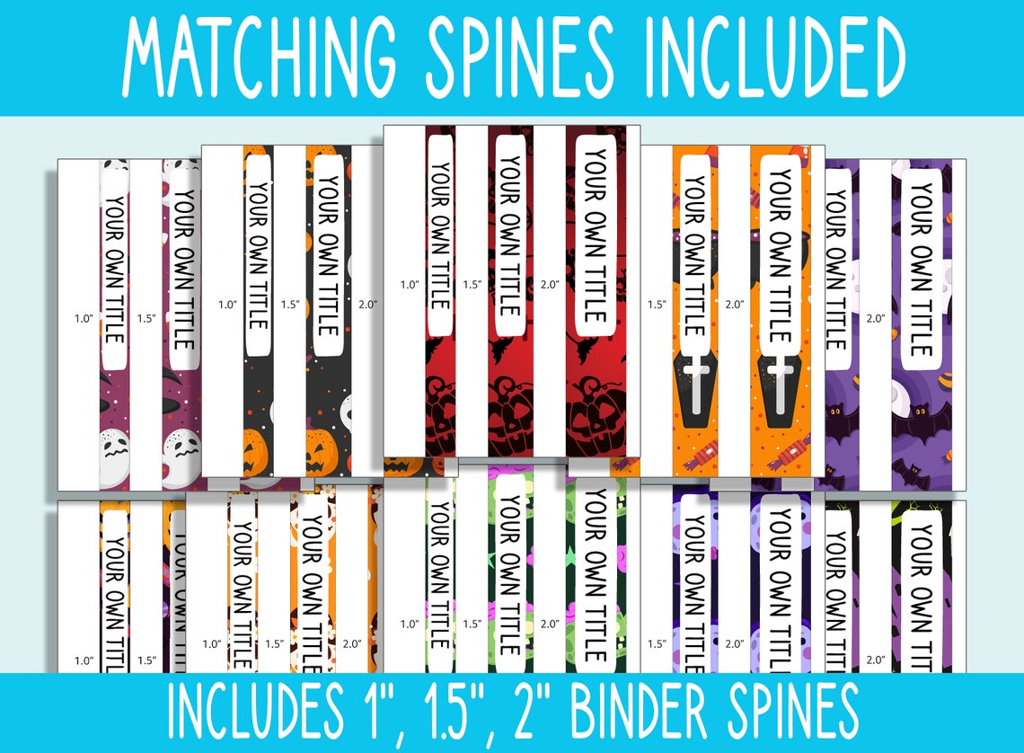 10 Editable Halloween Pattern Binder Covers, Includes 1, 1.5, 2" Spines ...