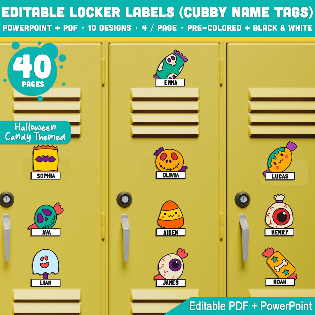 Editable Locker Labels (cubby Name Tags), Halloween Candy Themed, PDF ...