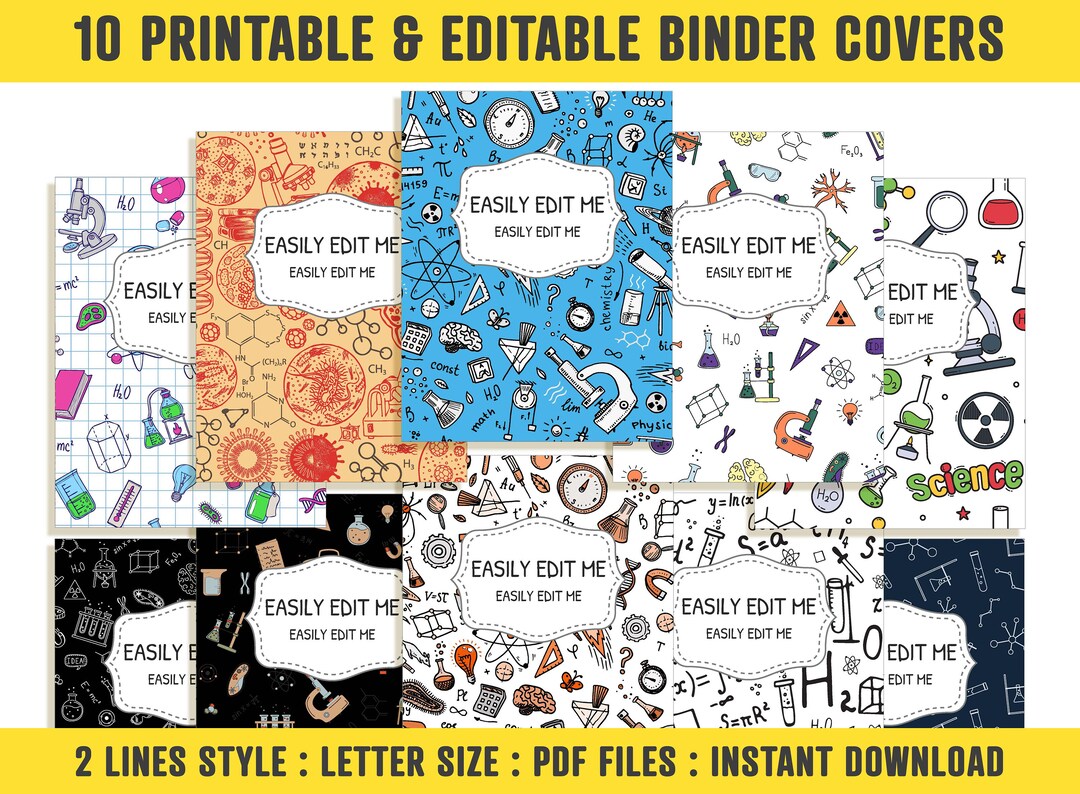 Printable Science Binder Cover, 10 Printable & Editable Binder Covers ...