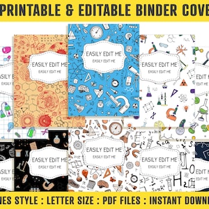 Printable Science Binder Cover, 10 Printable & Editable Binder Covers ...