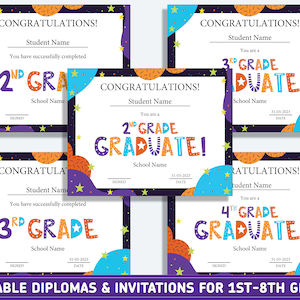 Editable Second Grade Certificate, 1st to 8th Grade Diploma ...