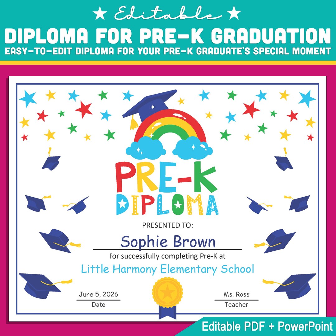 Personalized Pre-k Diploma Template: Editable Letter Size PDF and ...