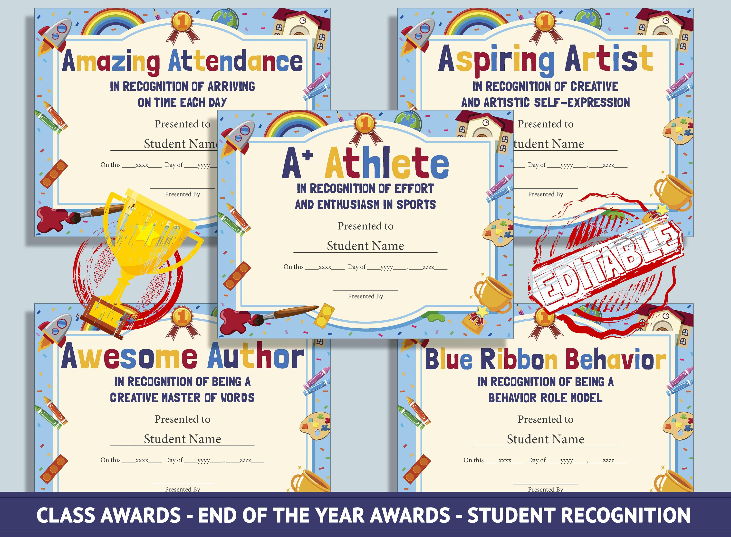 Editable Preschool End of the Year Awards, Classroom Awards, Student ...