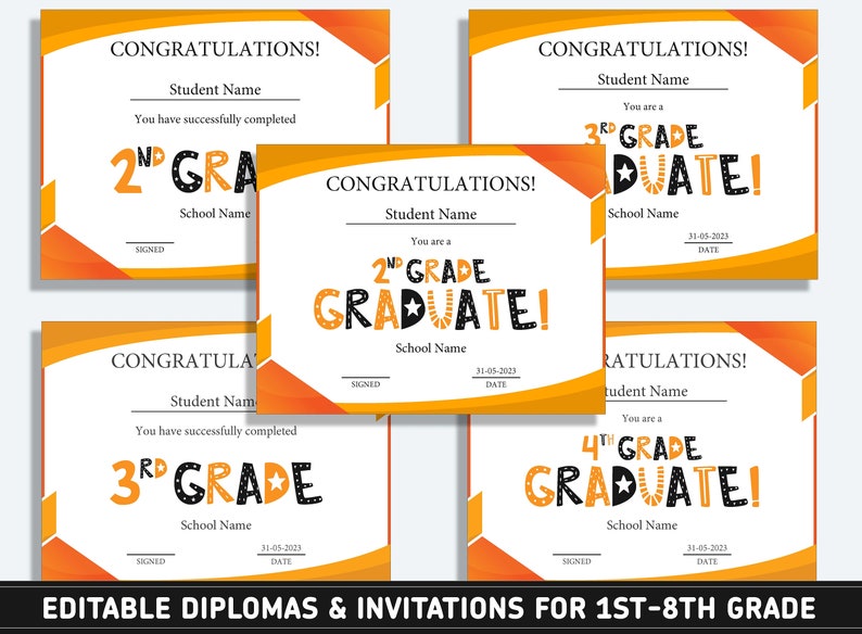 Editable 6th Grade Awards, 1st to 8th Grade Diploma, Certificate of ...