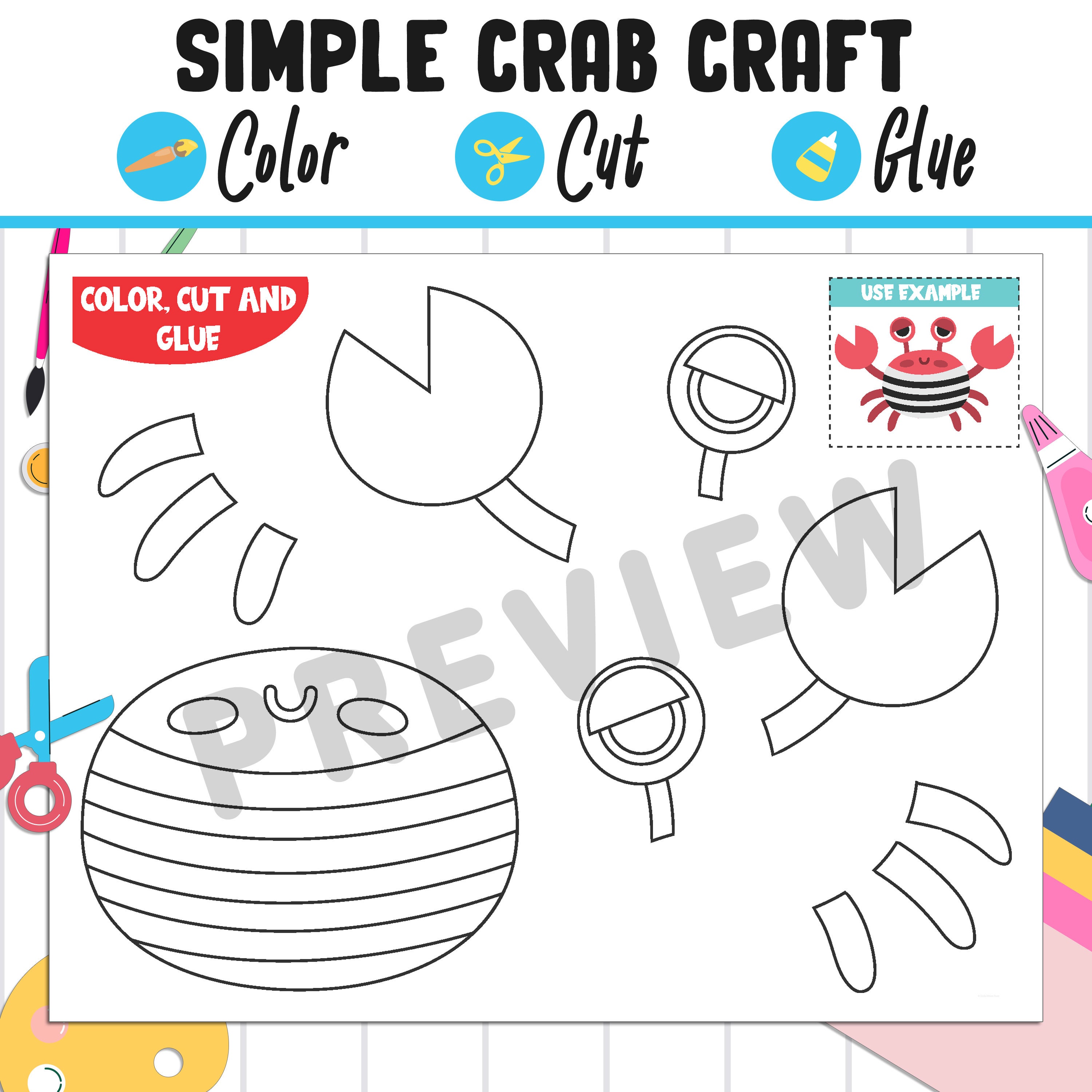Simple Crab Craft for Kids: Color, Cut, and Glue, a Fun Activity for ...