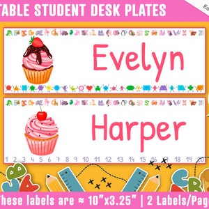 Student Desk Plates 30 Printable/editable Cupcake & Muffin Classroom ...