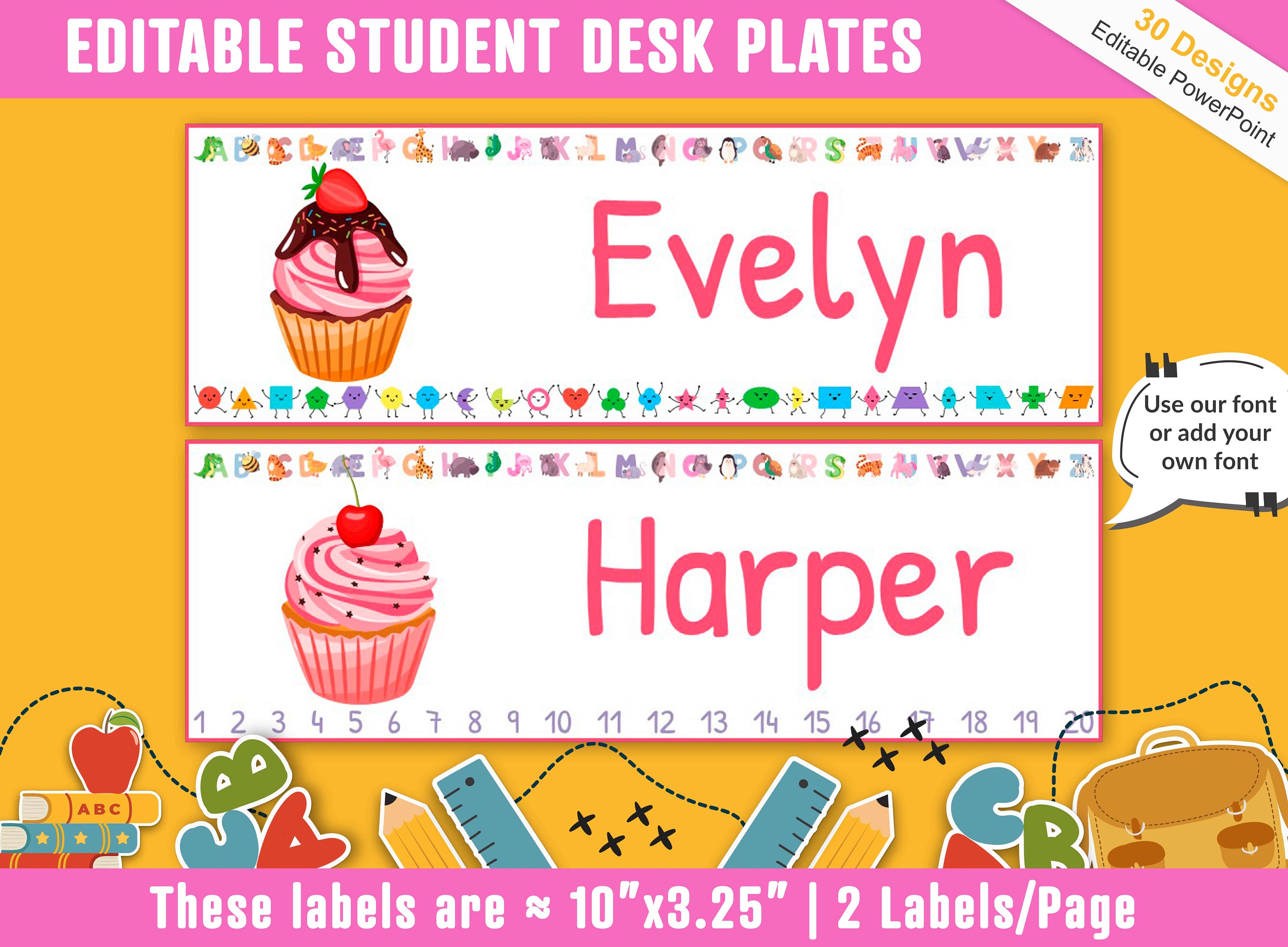 Student Desk Plates 30 Printable/editable Cupcake & Muffin Classroom ...