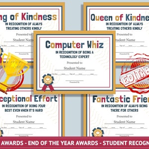 Editable Student of the Month Awards, End of School Year Awards ...