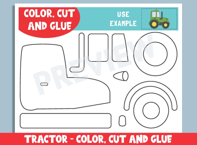 Tractor Craft Activity Color, Cut, and Glue for Prek to 2nd Grade, PDF ...