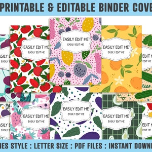 Fruits and Vegetables Binder Cover, 10 Printable Editable Covers+spines ...