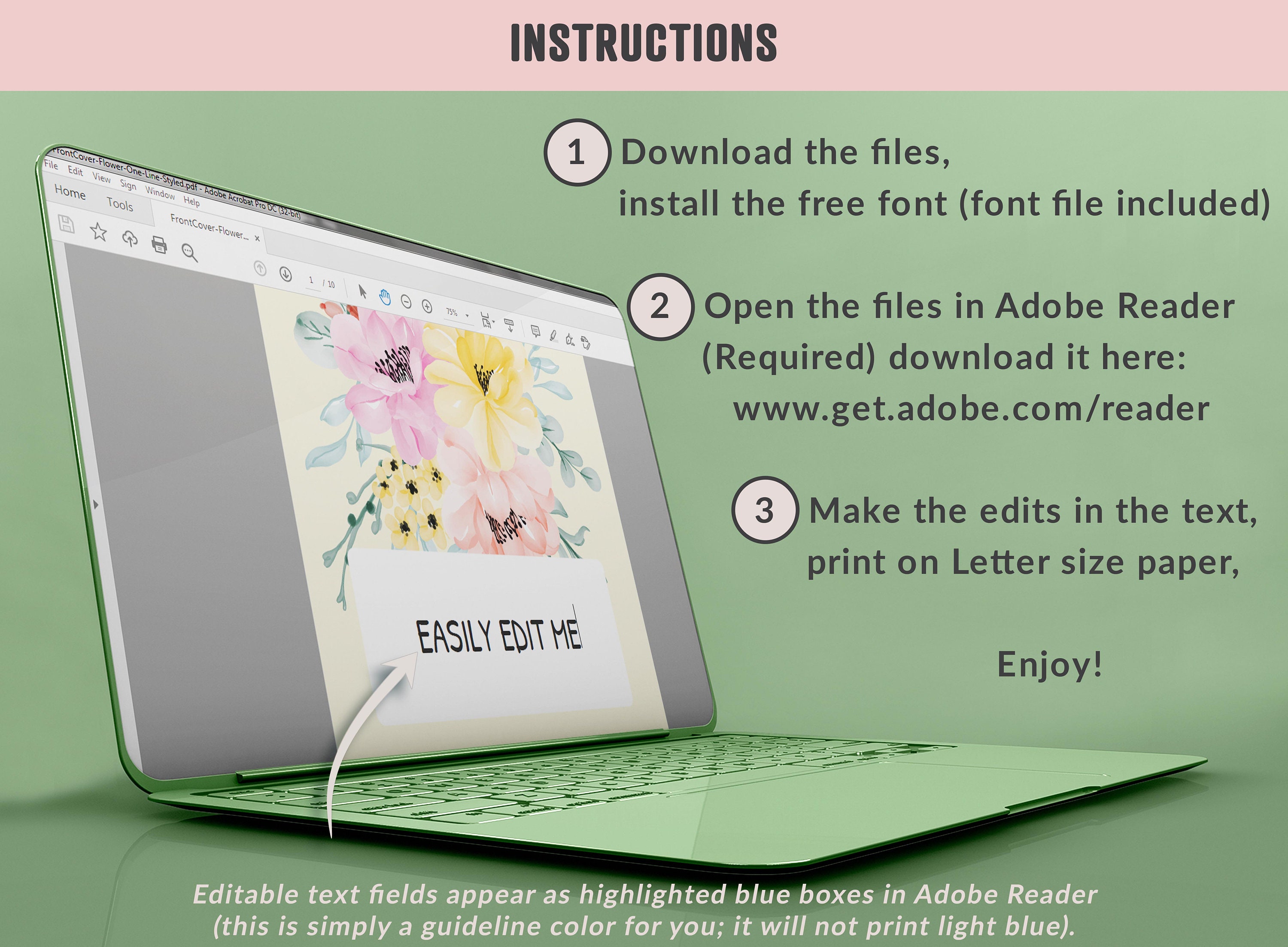 Flower Binder Cover 10 Printable & Editable Binder - Etsy