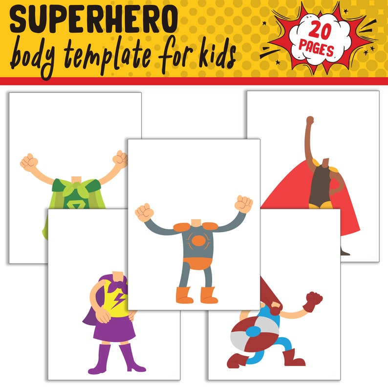 Superhero Body Template Set With Customizable Faces, 20 Pages, PDF ...